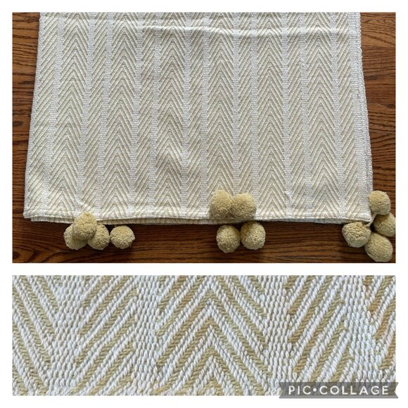 Pier 1 | Bedding | Pier Imports Throw Blanket Beige Cream Pom Pom 55x57 ...